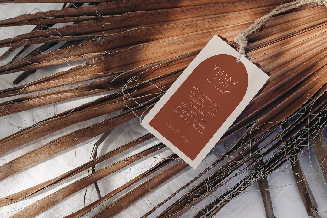 Arch Favor Tag Template, Terracotta Wedding Favor Hang Tag, Brown Thank ...