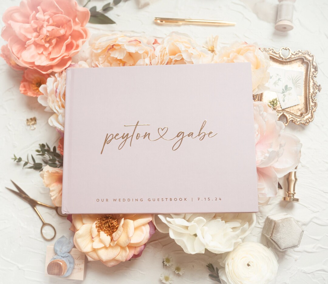 Mauve Custom Wedding Guest Book, Wedding Hardcover Photo Album, Gold ...