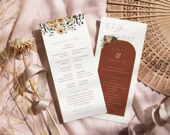 Terracotta Wedding Program, Boho Wedding Program Template, Minimal Order of Service Template ...