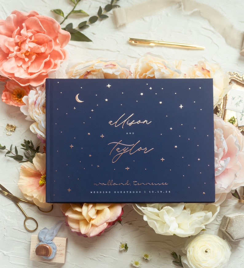Celestial Wedding Guest Book Stars Navy Night Wedding - Etsy