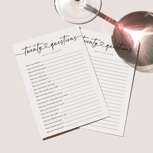 20 Questions About the Bride, Bridal Shower Game, How Well Do You Know ...