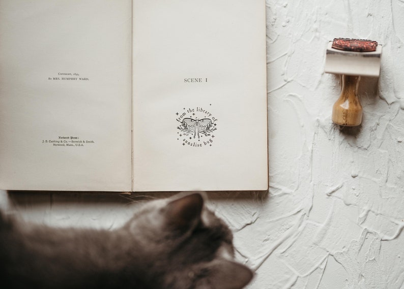 Moth Library Stamp, Book Lover Gift for Her, Goth Witchy Ex Libris ...