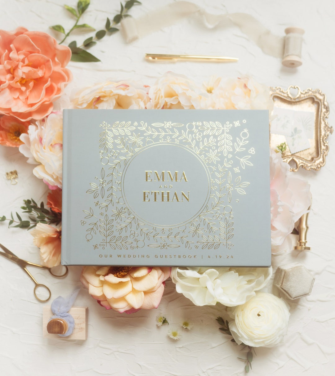 Boho Wedding Guest Book, Garden Wedding Hardcover Photo Album, Gold ...