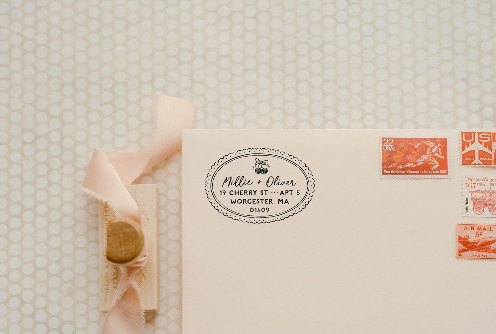Cherry Address Stamp, Cute Return Address Stamp With Circular Border ...