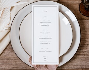 Wedding Menu Template, Monogram & Border, Wedding Table Menu Printable ...