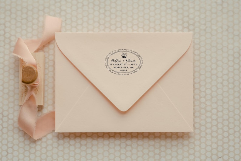 Cherry Address Stamp, Cute Return Address Stamp With Circular Border ...