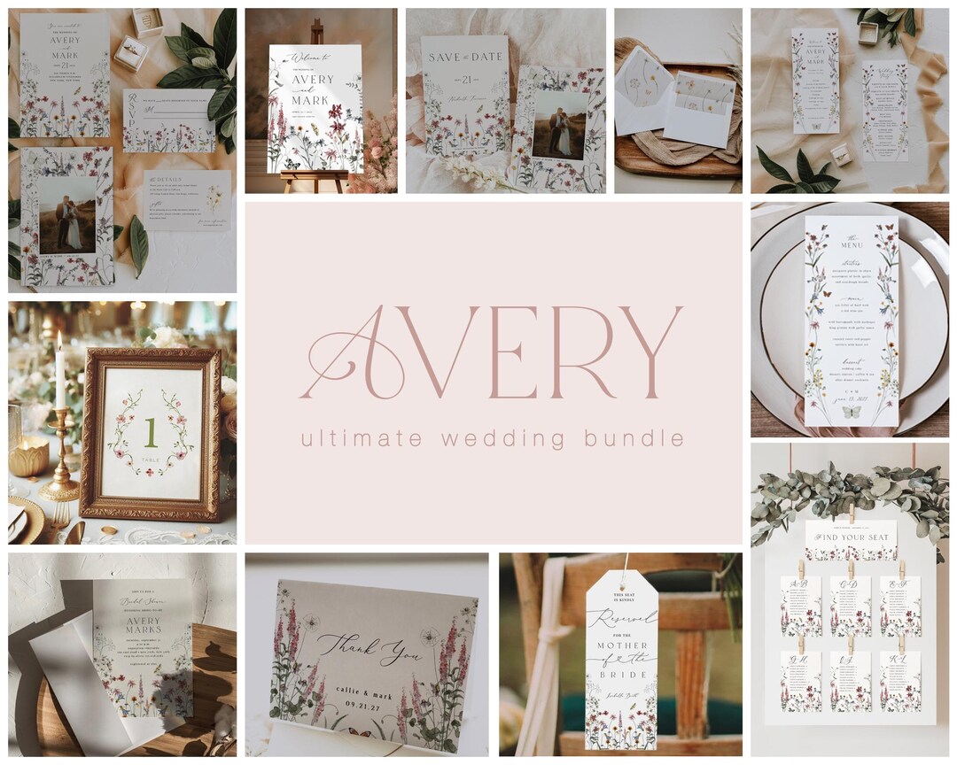 Wildflower Wedding Invitation Template Bundle, DIY Floral Invitation ...
