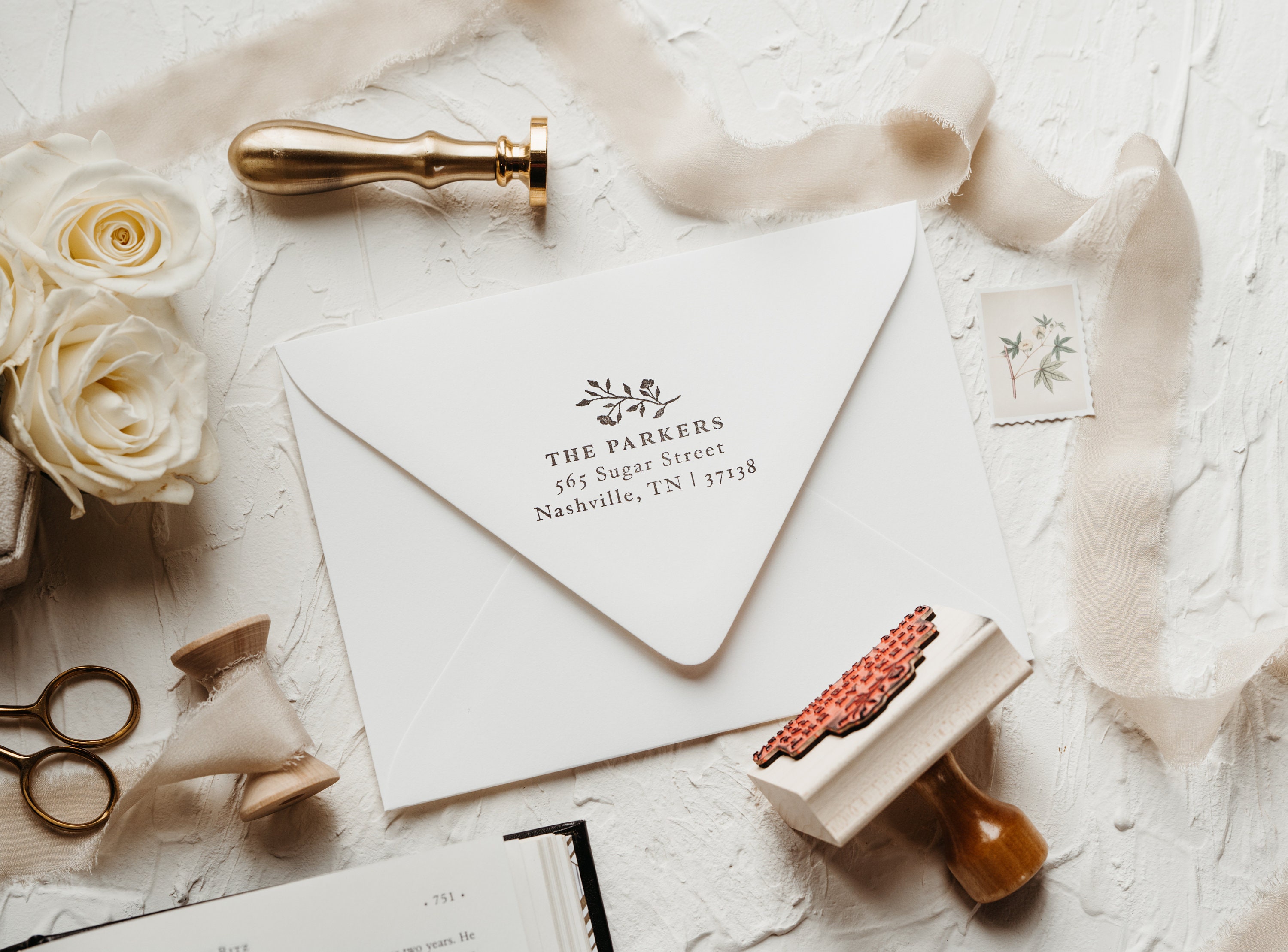 Botanical Return Address Stamp, Flowers Address Stamper, Housewarming ...