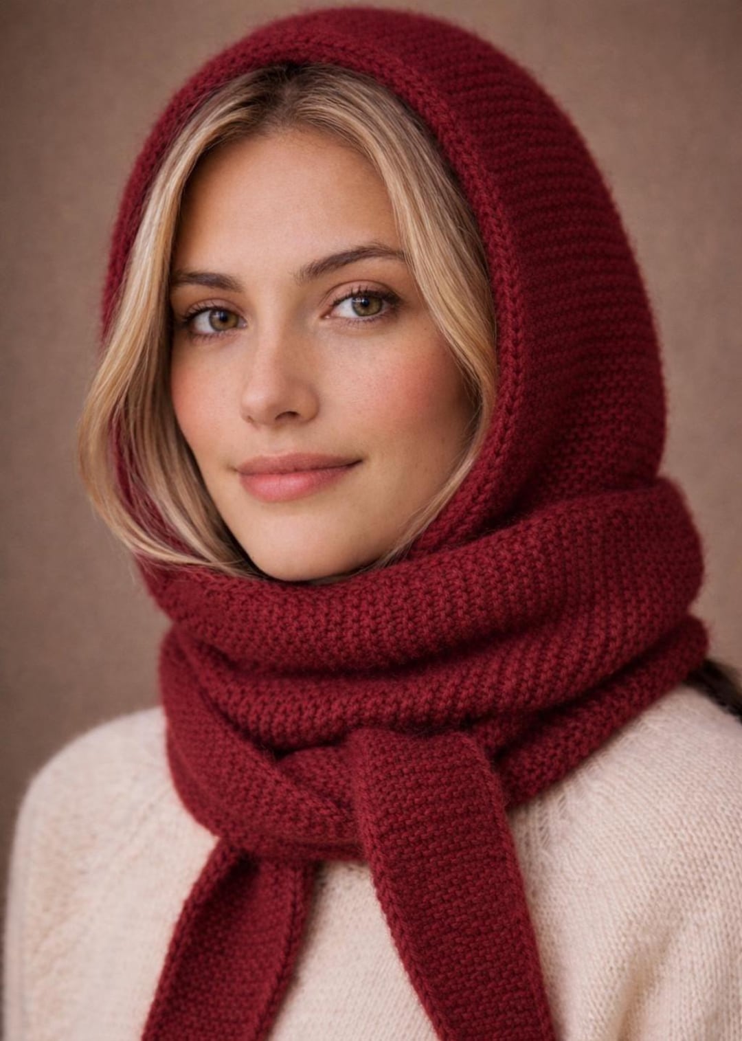 Knitted Sophie Hood Scarf Pattern PDF, Easy Beginner Garter Stitch ...