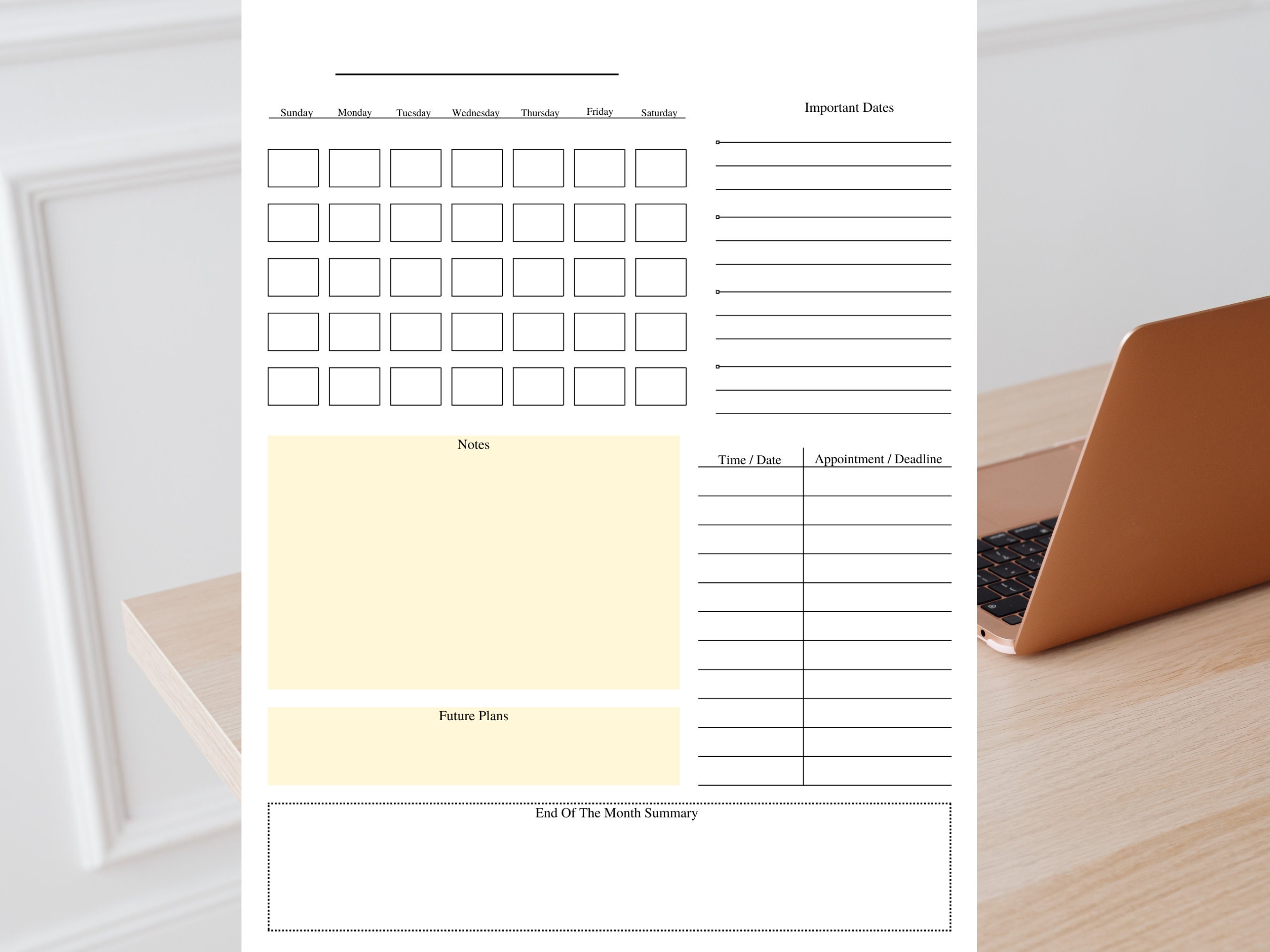 Monthly Overview Printable Quick View Blank Month Important - Etsy