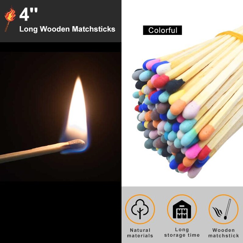 Rainbow Safety Matches: 4-inch Colorful Wooden Sticks With Striker - Etsy