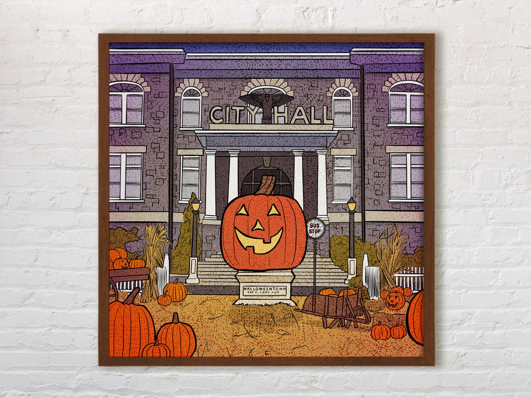 8x8 Halloweentown Illustrated Art Print - Halloween Wall Decor - Etsy