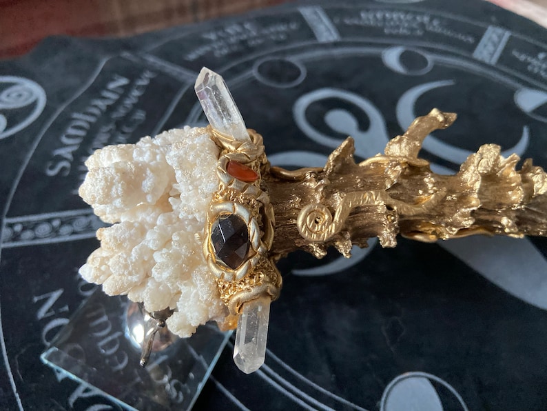 Hydrozincite Deer Antler Witches Wand With Clear Quartz, Smokey Citrine ...