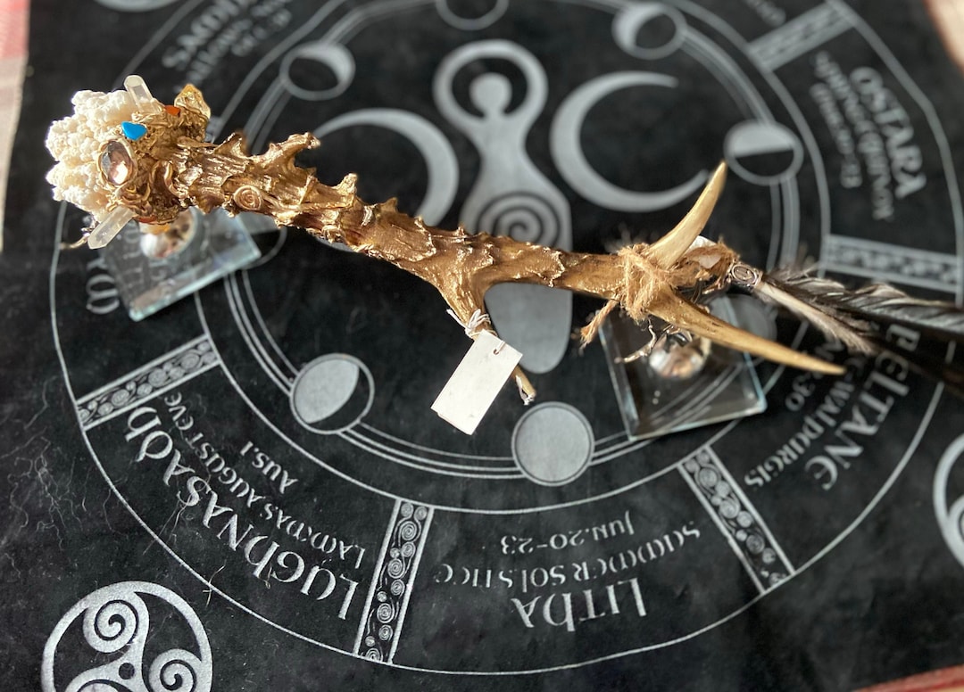 Hydrozincite Deer Antler Witches Wand With Smokey Quartz, Smokey ...