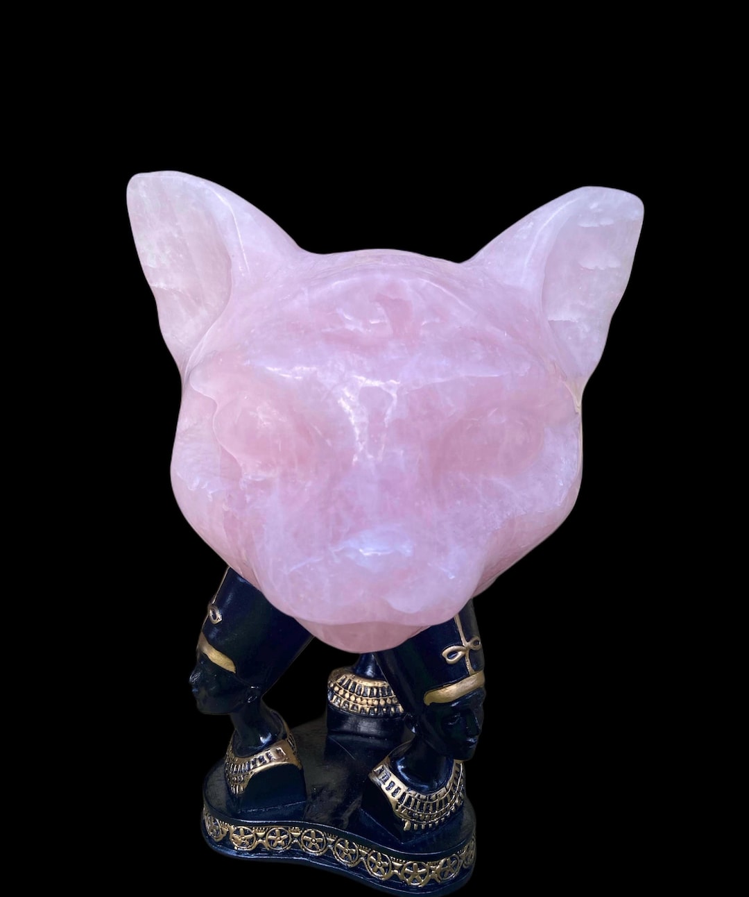 3 KG Rose Quartz Custom Carved Egyptian Goddess Bastet Cat Head Third ...
