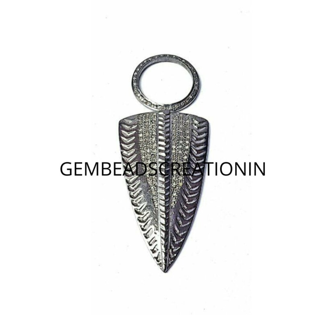 Pave Diamond Arrowhead Pendant 925 Sterling Silver Unisex Necklace ...