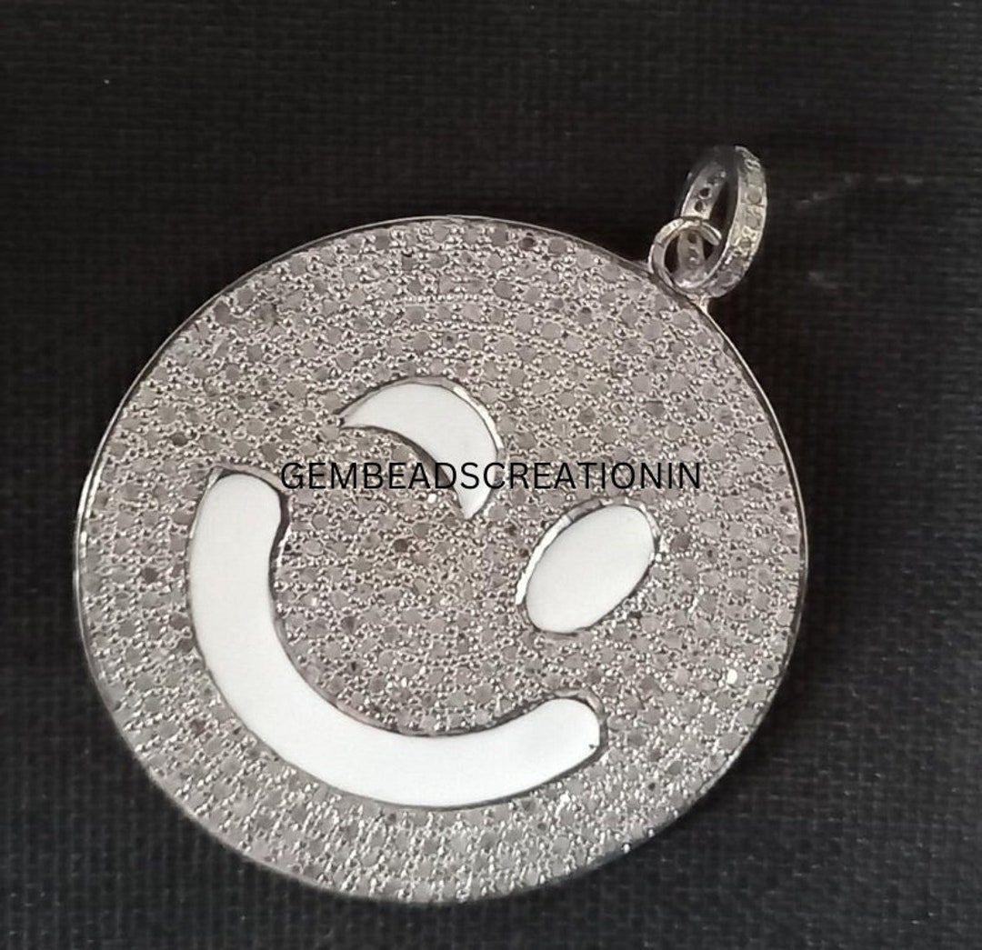 Pave Diamond Smiley Face Pendant Teasing Face Pendant Smiley - Etsy