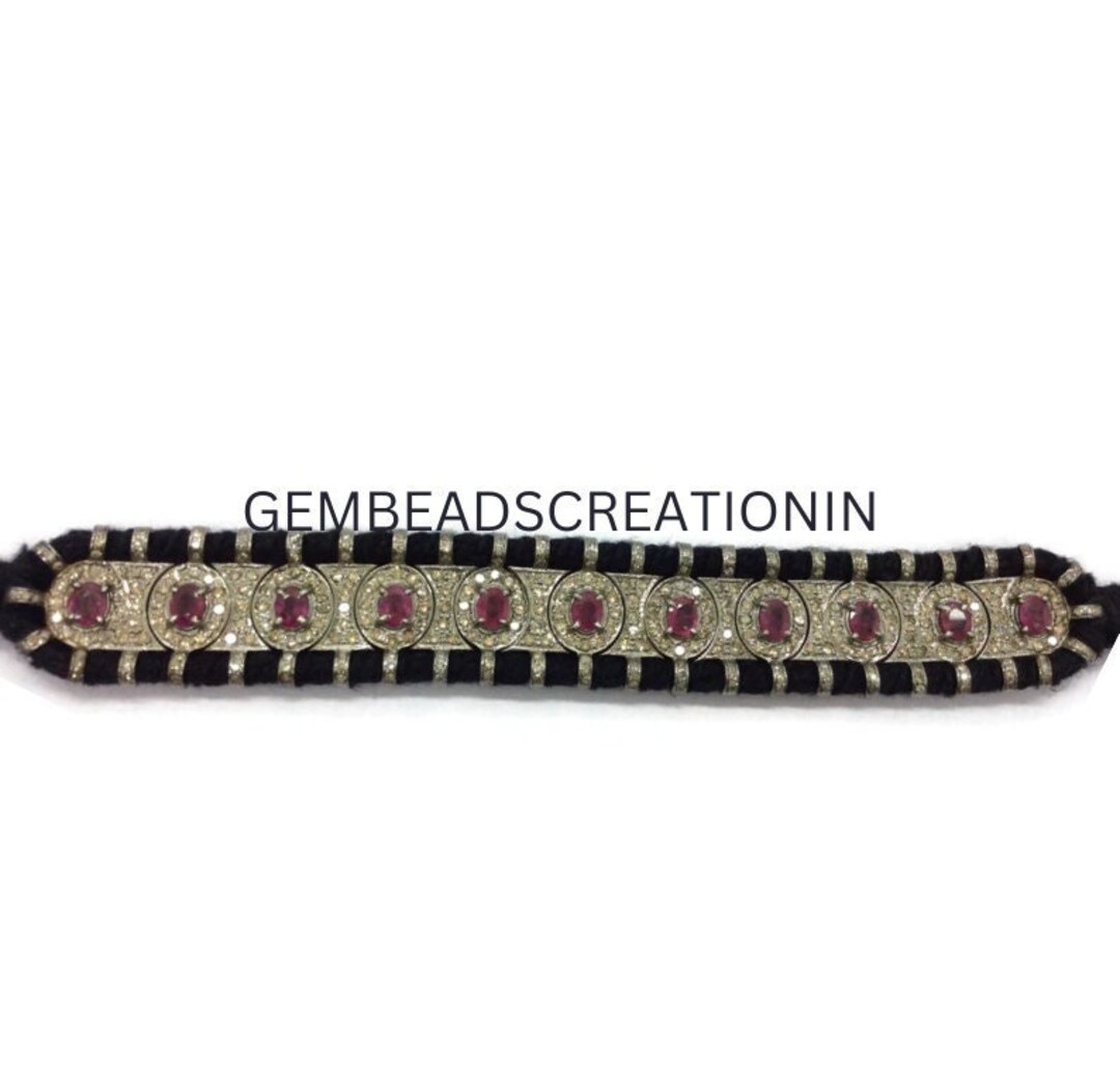 Ruby Pave Diamond Macrame Thread Bracelet Handmade Jewelry 925 - Etsy