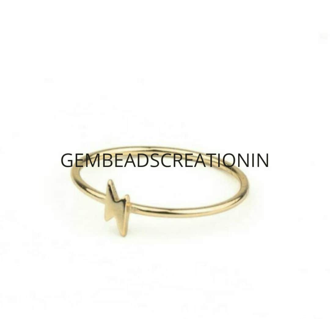 14k Solid Gold Zig Zag Ring Tiny Thunder Stacking Ring Lightning Bolt Ring Signet Ring, Dainty ...