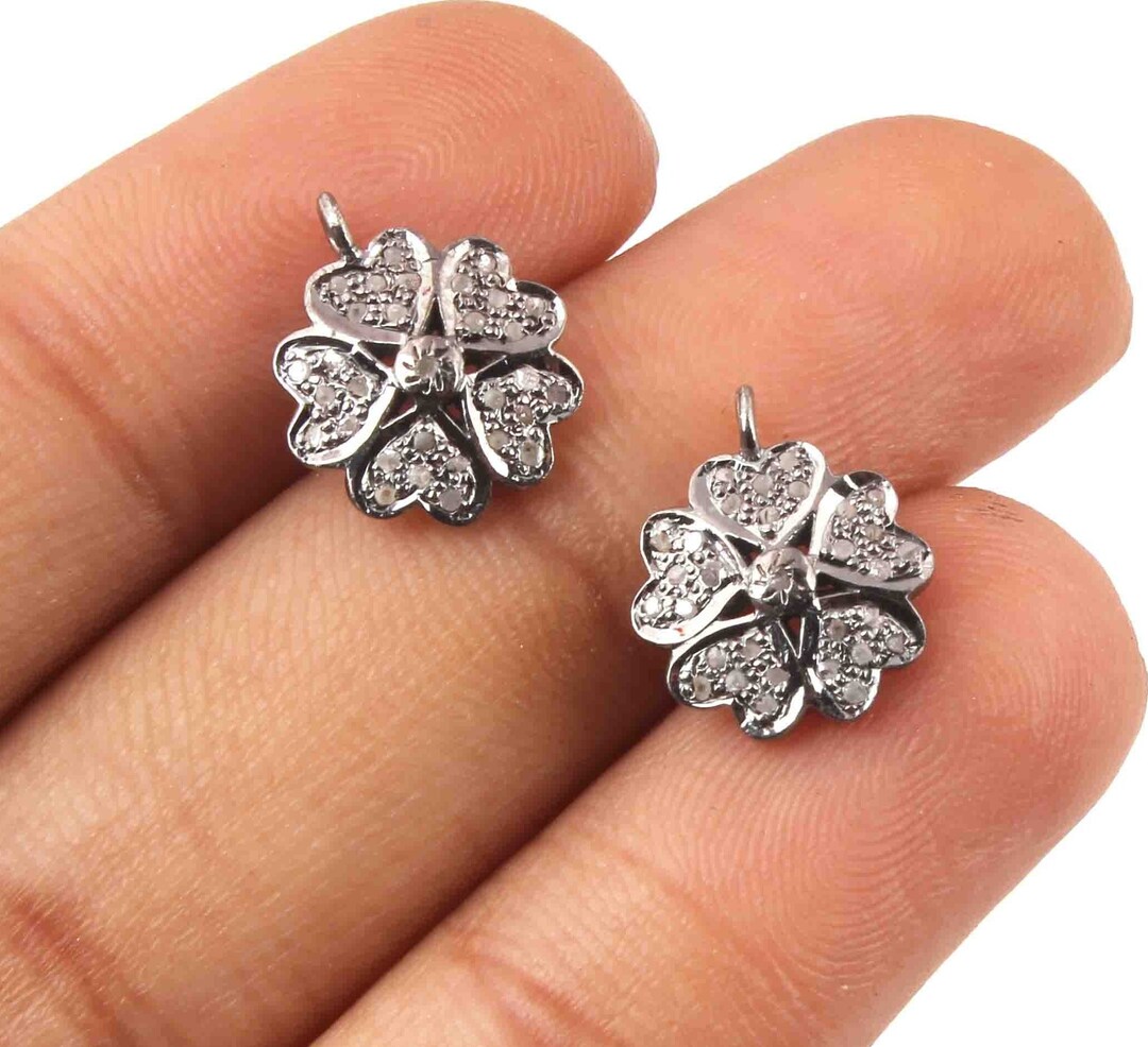 Pave Diamond Flower Charm Pendant 13x11mm Flower Necklace Jewelry 925 ...