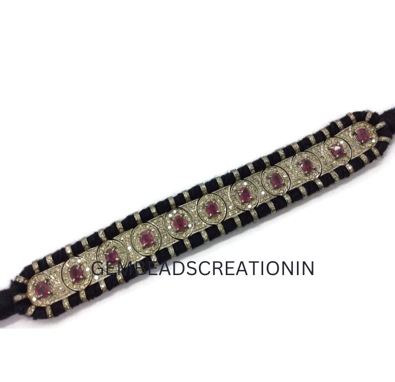 Ruby Pave Diamond Macrame Thread Bracelet Handmade Jewelry 925 - Etsy
