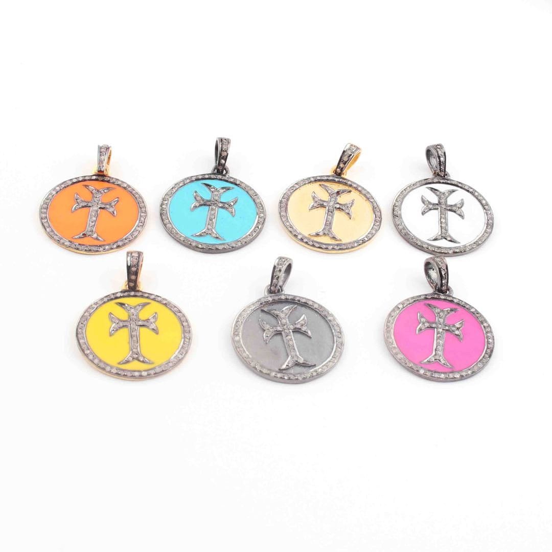 Elegant Diamond Cross Pendant: Enamel & Sterling Silver Bakelite Charm ...