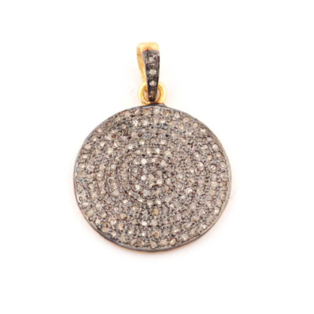 Pave Diamond Disc Necklace 925 Sterling Silver 25x21mm Diamond Round ...