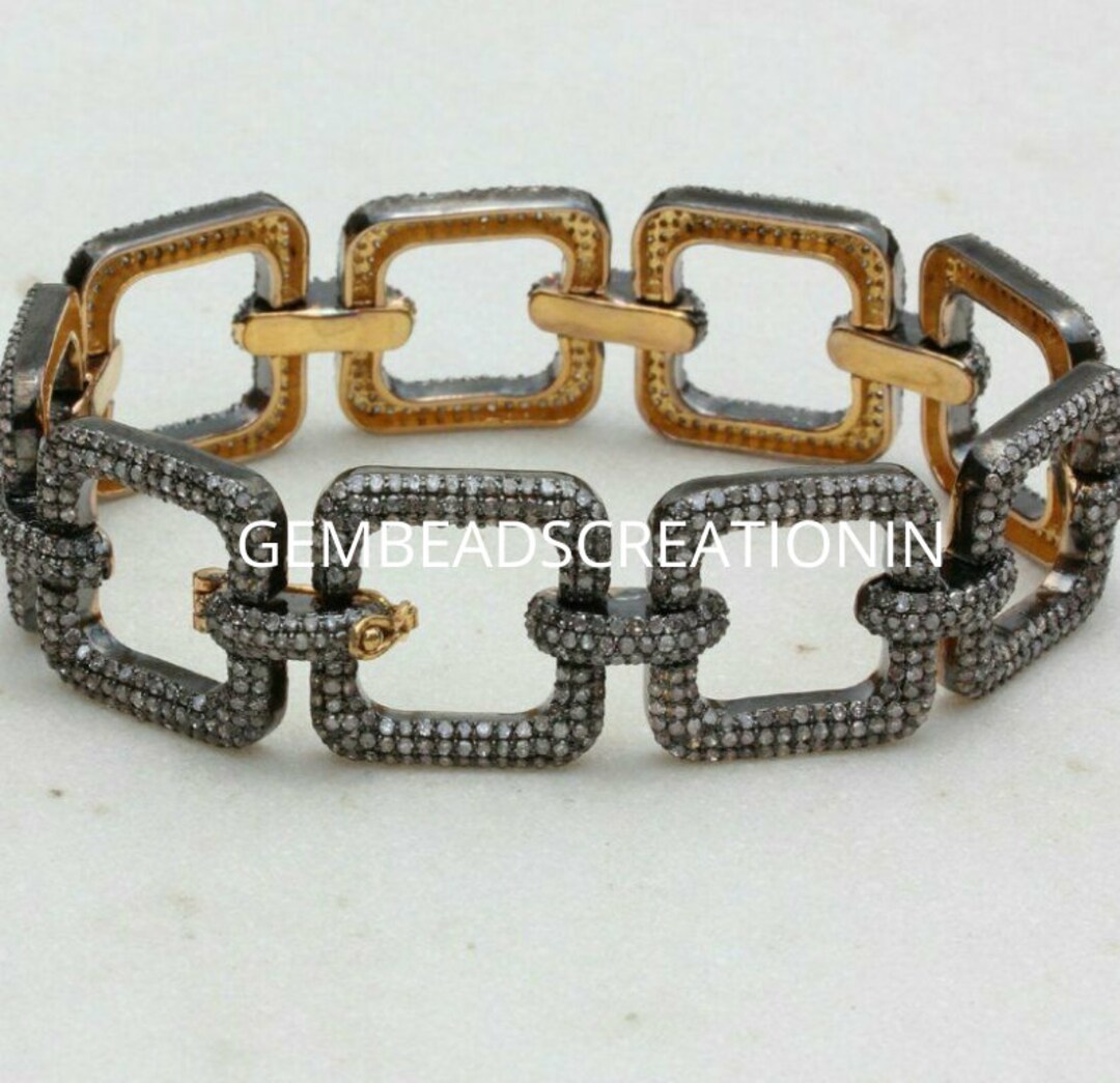 Designer Diamond Link Chain Bracelet Handmade Rosecut Pave Diamond ...