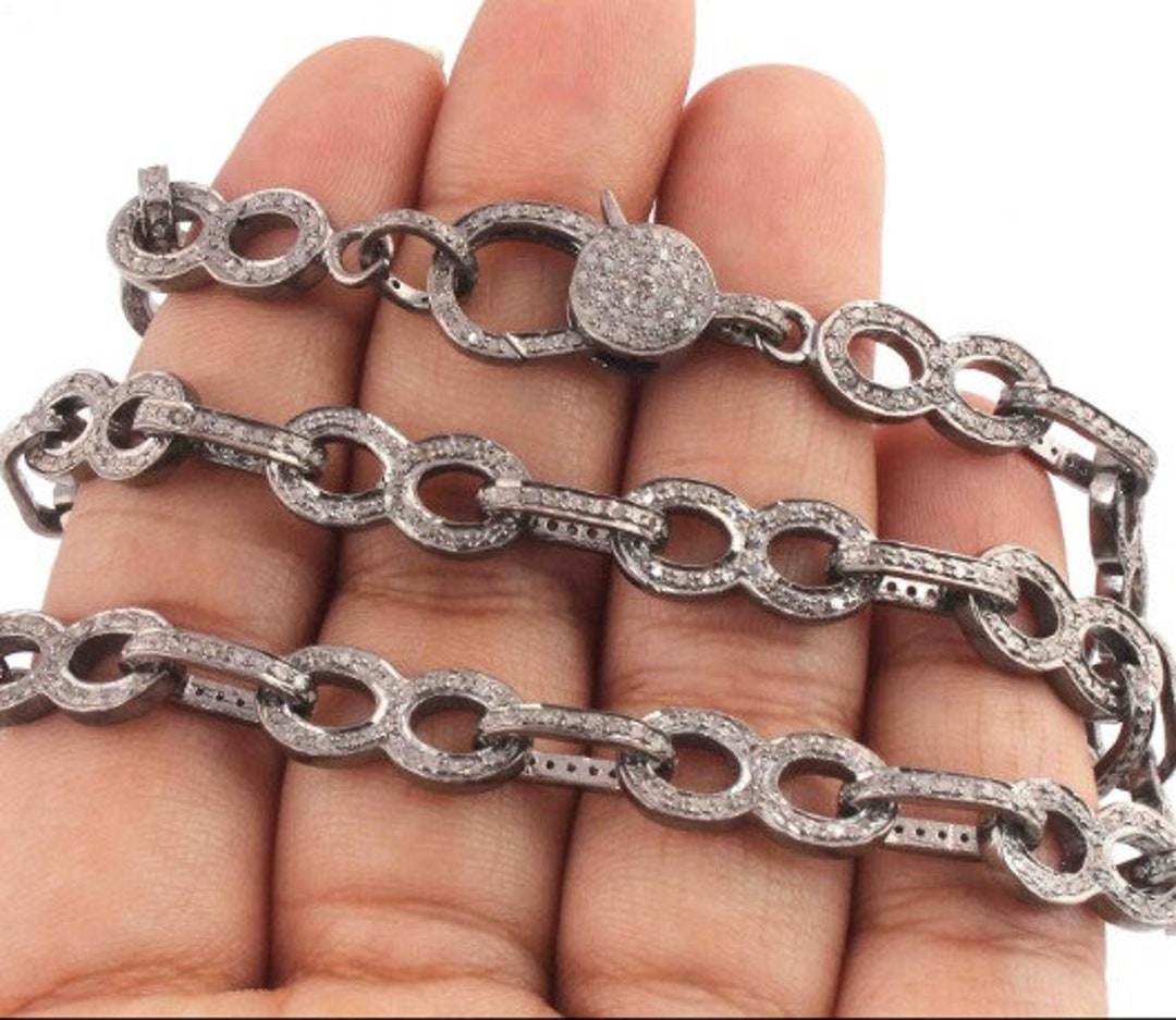 Pave Diamond Chunky Chain/silver Chain Necklace/punk - Etsy