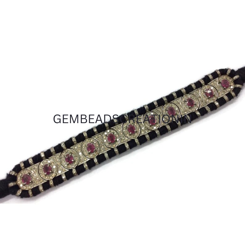 Ruby Pave Diamond Macrame Thread Bracelet Handmade Jewelry 925 - Etsy