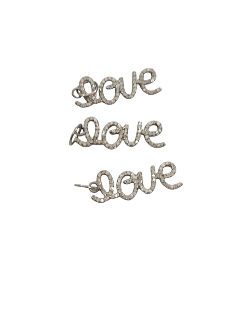 Sterling Silver Pave Diamond Love Word Charm Minimalist Pendant ...