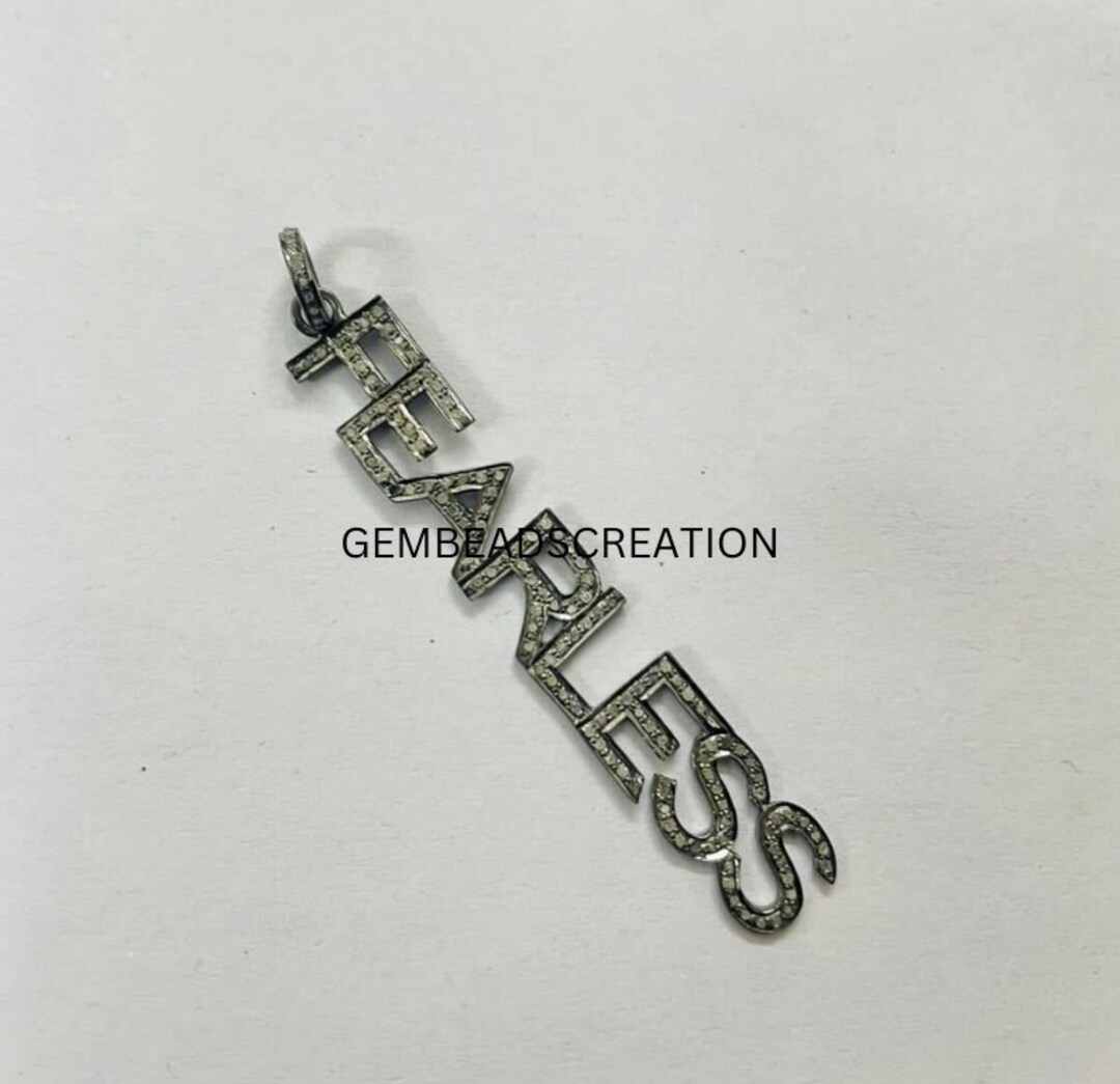 Pave Diamond Fearless Pendant: Sterling Silver Unisex Motivational ...