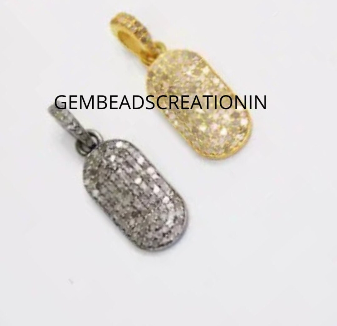 Pave Diamond Dog Tag Pendant/925 Sterling Silver/25x10mm Necklace ...