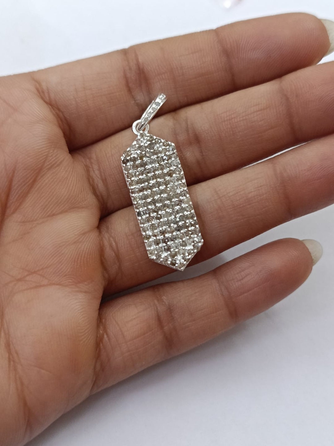 Pave Diamond Dog Tag Pendant 925 Sterling Silver Handmade Jewelry ...