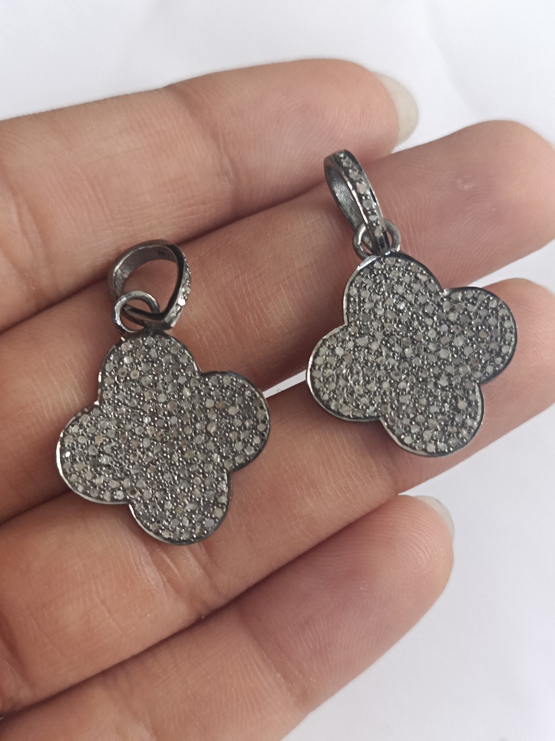 Pave Diamond Clover Pendant 925 Sterling Silver 25x21mm Diamond Clover ...