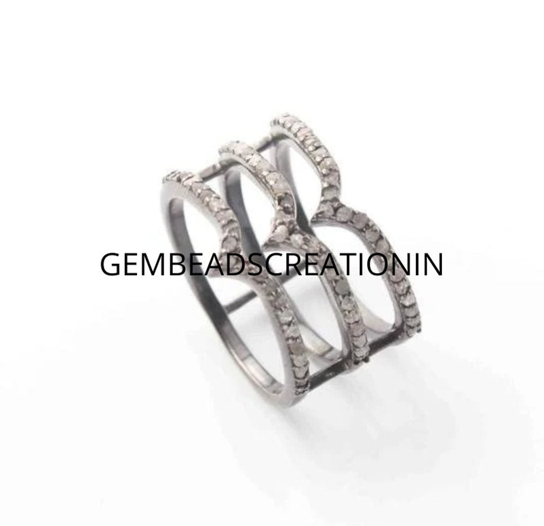 Pave Diamond Spinner Ring/3 Line Diamond Ring/silver - Etsy