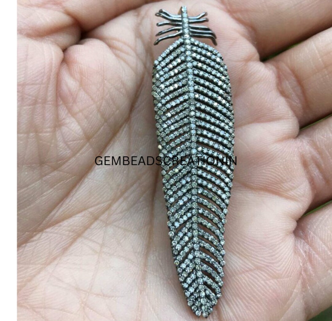 61x16mm Pave Diamond Feather Pendant Diamond Leaf Pendant Feather ...