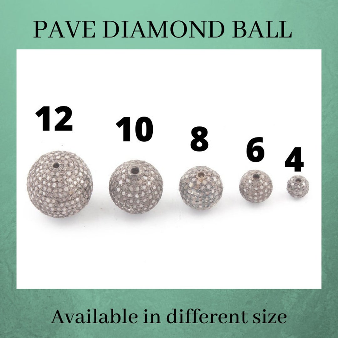 Pave Diamond Round Ball Beads Sterling Silver Jewelry Findings, 4mm ...