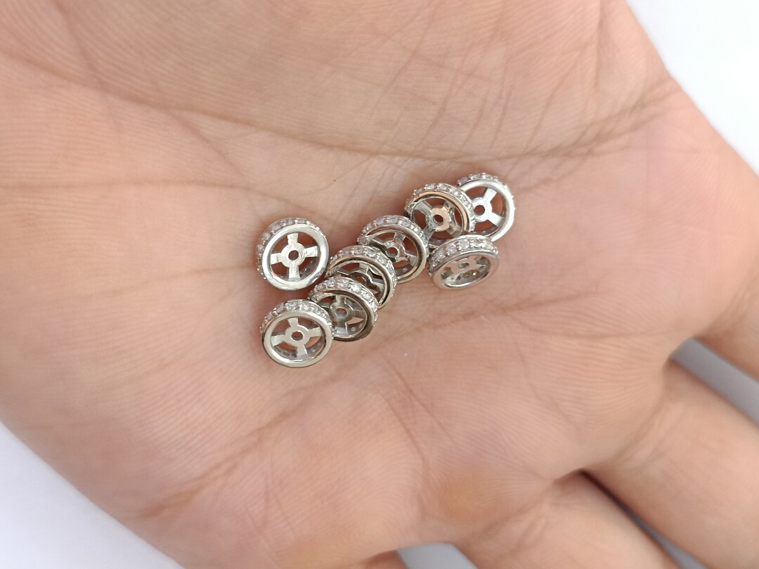 18k White Gold Roundel Wheel Beads Diamond Rondelle Bead Spacer Diamond ...