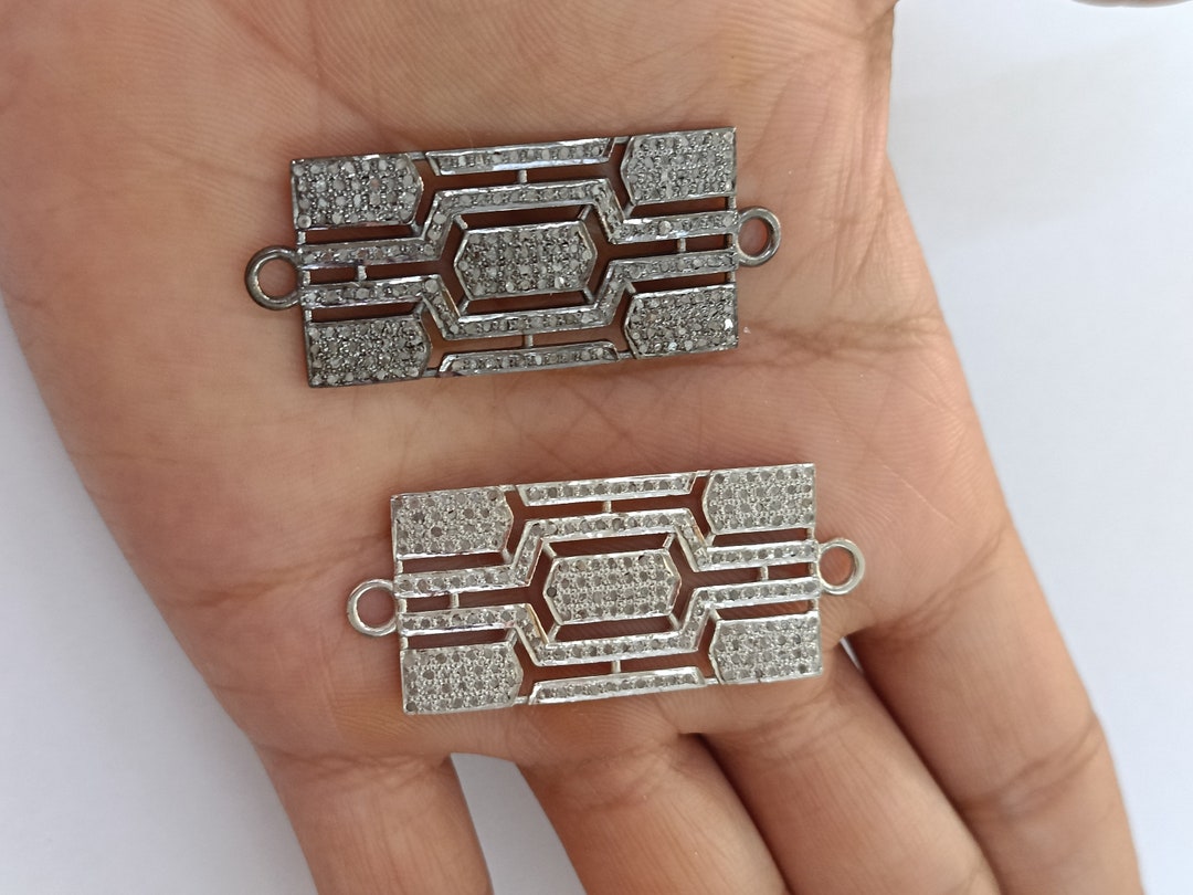 Pave Diamond Bracelet Connector Sterling Silver Fashion Beaded Charm ...