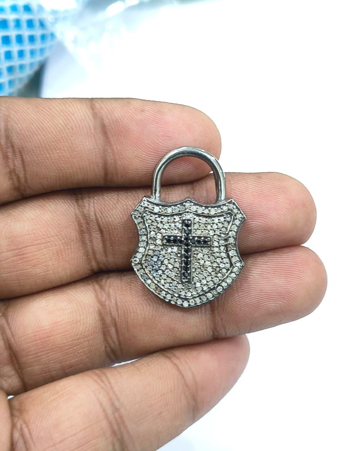 Pave Diamond Lock Pendant Black Spinel 925 Sterling Silver 34x22mm ...