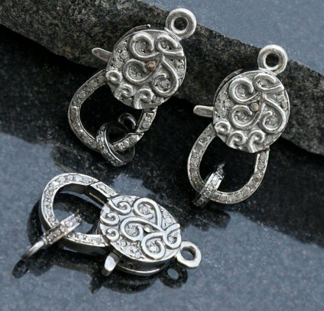 Pave Diamond Lobster Lock Clasp Sterling Silver Hook Claw Findings ...