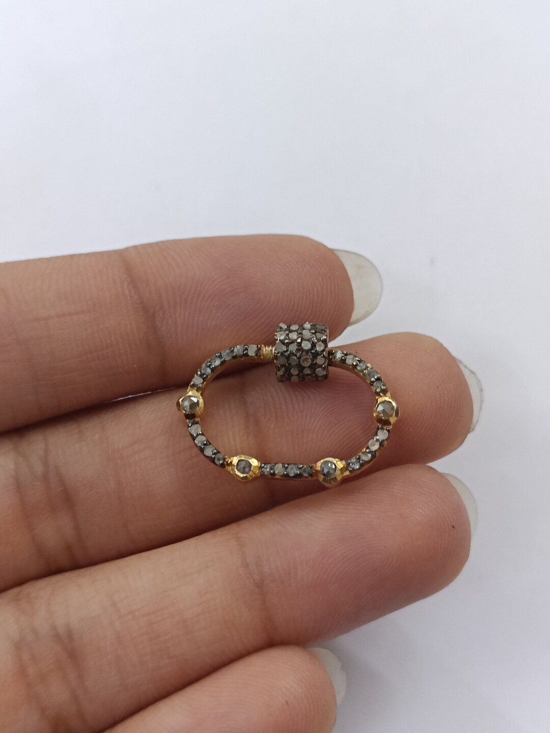 Elegant 925 Silver Pave Diamond Oval Carabiner Clasp for Necklaces ...