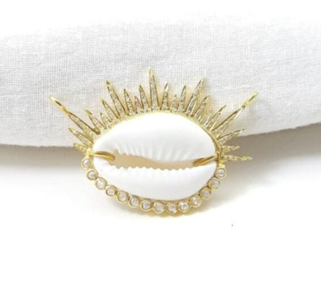 Pave Diamond Sea Shell Pendant Sunburst Cowrie Connector Handmade ...