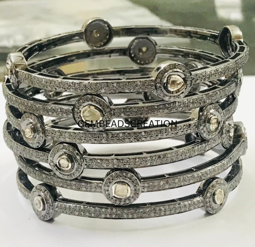 Rosecut Polki Diamond Bangle 925 Sterling Silver Bangle Pave Diamond ...