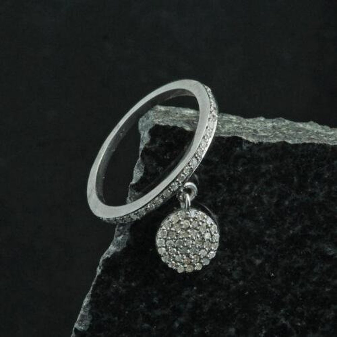 Pave Diamond Charm Ring Dangle Ring 925 Sterling Silver - Etsy