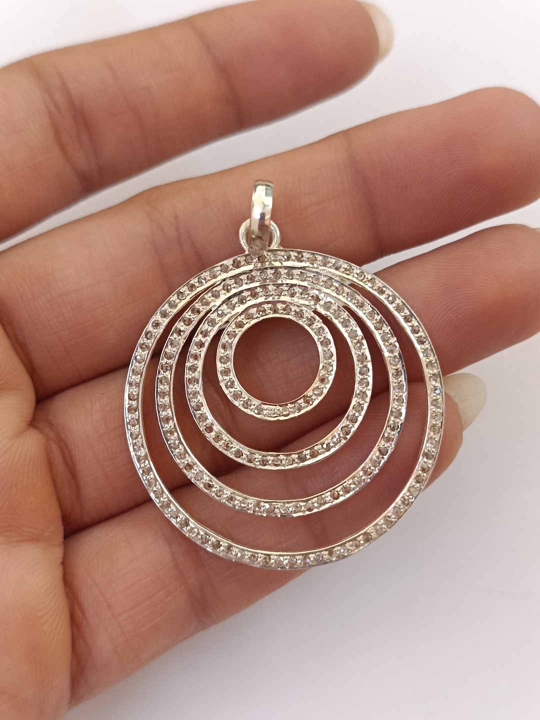 35mm Antique Finish Pave Diamond Pendant 925 Silver Jewelry Round Disc ...
