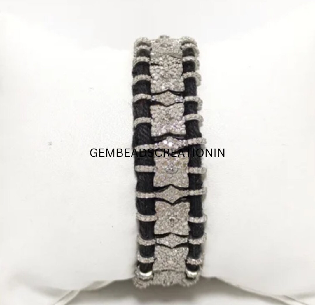 Pave Diamond Thread Bracelet Macrame Bracelet 925 Silver Statement ...