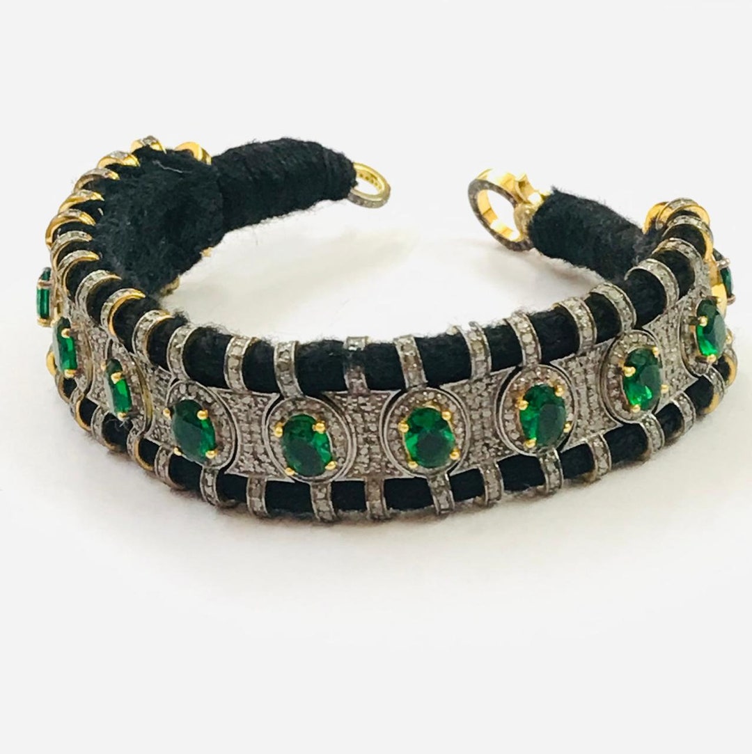 Pave Diamond Emerald Hydro Thread Bracelet Gemstone Macrame Bracelet ...