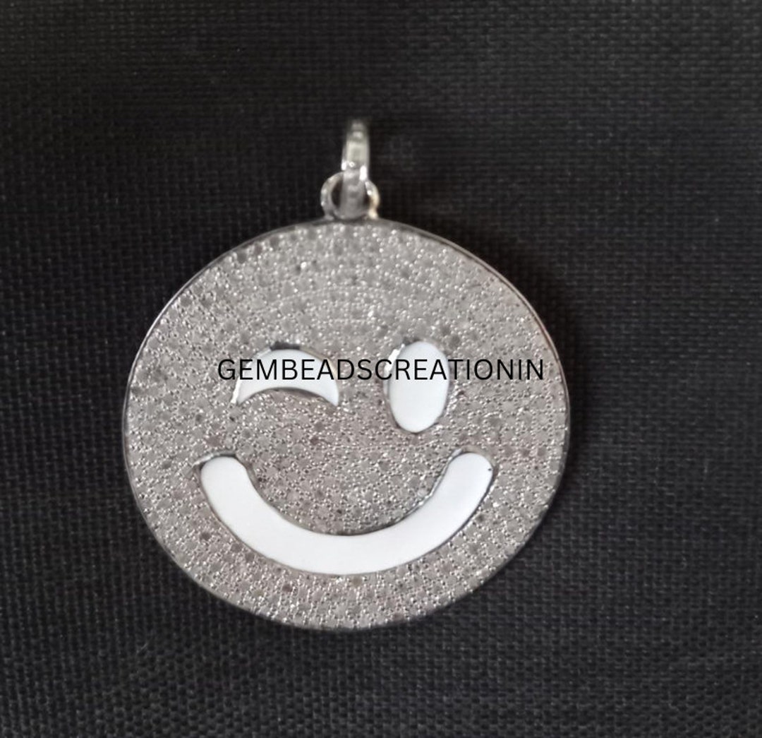 Pave Diamond Smiley Face Pendant Teasing Face Pendant Smiley Necklace ...